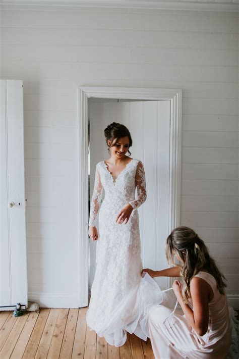 Modest V Neck Wedding Dress Long Sleeves Wedding Dress Backless Long