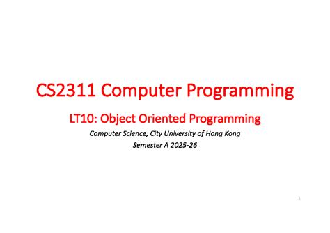 Cs2311 Lecture 10 Object Oriented Programming Overview Studocu