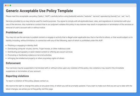 Acceptable Use Policy Template Examples Free Download