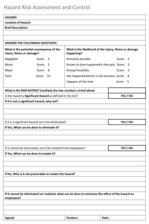QHSE Resources Hazard Risk Assessment And Control Form