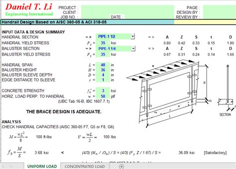 Handrail Design Based On Aisc 360 05 And Aci 318 05 Excel Sheets Handrail Design Based On Aisc 360 05 And Aci 318 05 Excel Sheets