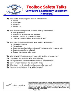Fillable Online Rockwood Toolbox Safety Talks Conveyers Statiionary