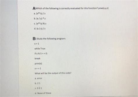 Solved In Python Please Choose The Correct Option And Chegg