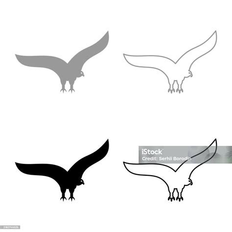독수리 대머리 미국 조류 실루엣 세트 아이콘 회색 검은 색 벡터 일러스트 레이 션 이미지 솔리드 채우기 윤곽선 윤곽선 얇은 평면 스타일 검은색에 대한 스톡 벡터 아트 및