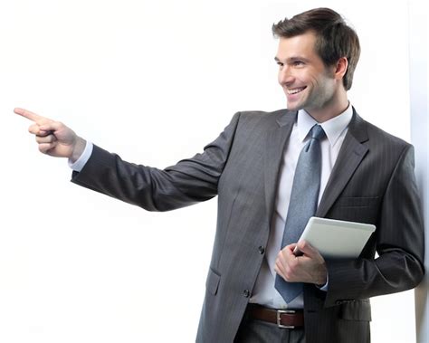Premium Photo A Man Pointing To The Designated Presenter