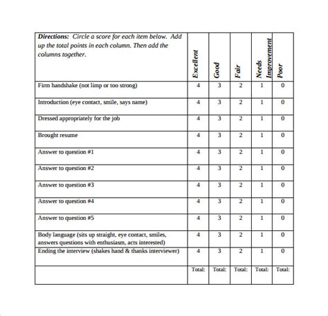 12 Sample Interview Score Sheets Pdf Word Excel Sample Templates