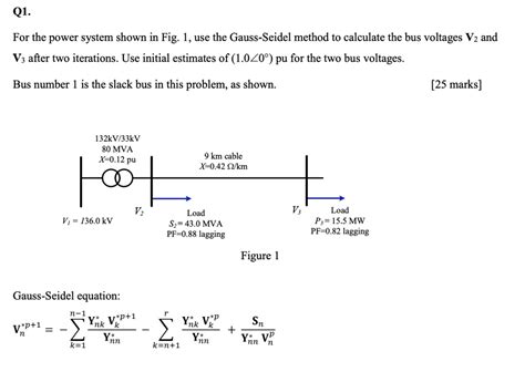 Solved Q1 For The Power System Shown In Fig 1 Use The Gauss Seidel