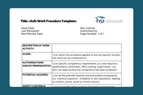 Safe Work Procedure Template Hsi Donesafe