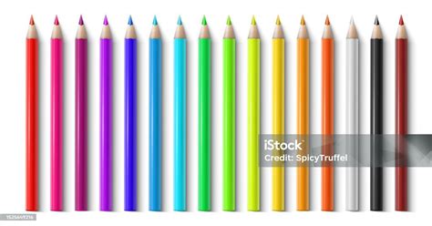 색연필 사실적인 나무 여러 가지 빛깔의 연필 3d 사무실 또는 학교 아이들 표지판 색상별로 정렬된 용품 행복한 창작 도구 흰색 요소에 격리된 다채로운 벡터 3차원 형태에