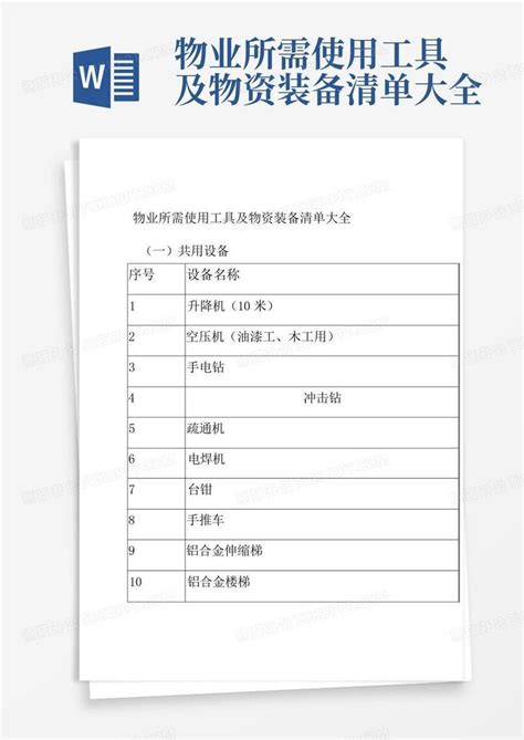 物业所需使用工具及物资装备清单大全word模板下载编号lrobdwmk熊猫办公