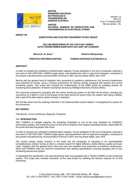 On Line Monitoring Of 345 138 13 8kv 150mva Treetech