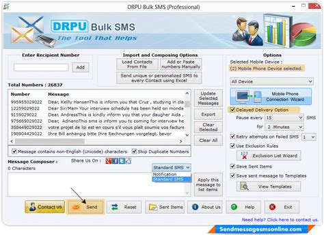 Bulk SMS Software Professional Screenshots Sends Group Text Messages