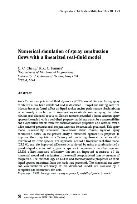 Pdf Numerical Simulation Of Spray Combustionflows With A Linearized