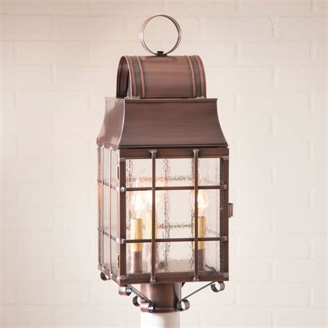 OUTDOOR POST COLONIAL LANTERN Large 3 Candle Antique Copper With