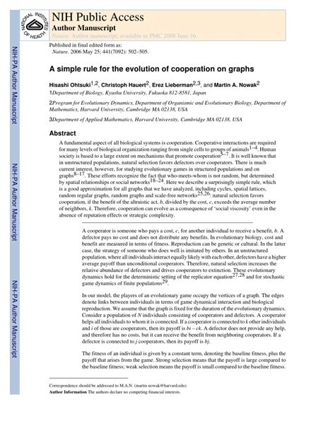 Pdf A Simple Rule For The Evolution Of Cooperation On Graphs And Social Networks