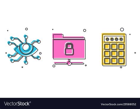 Set Eye Scan Ftp Folder And Lock And Password Vector Image
