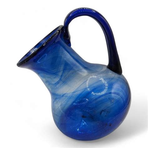 Mexican Hand Blown Dining Vtg Mexican Blown Glass Cobalt Blue Swirl