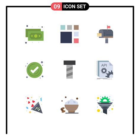 User Interface Pack Of 9 Basic Flat Colors Of Api Bolt Box Check