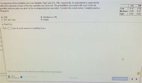 Solved The Outcomes Of Two Variables Are Low Medium High