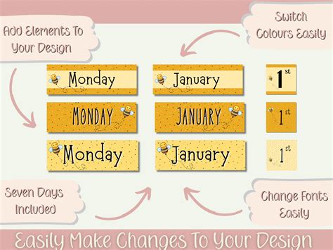 Editable Classroom Flip Calendar Date Display For Classroom Boho Bees