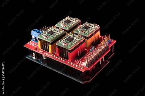 Cnc Shield Arduino Uno Board On Black Background Close Up