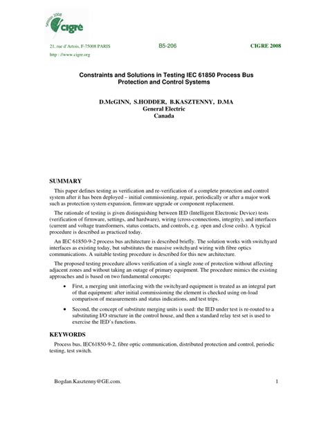 Pdf Constraints And Solutions In Testing Iec 61850 Process Bus Protection And Control Systems