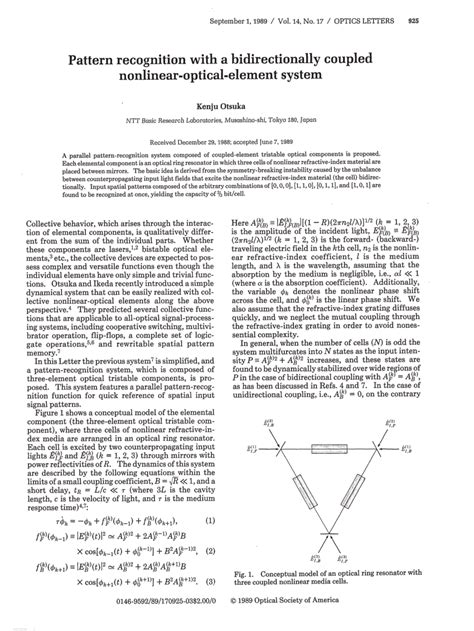 Pdf Pattern Recognition With A Bidirectionally Coupled Nonlinear Optical Element System