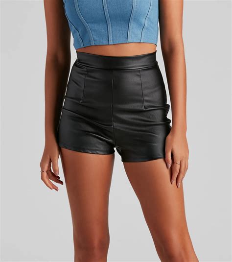 High Waist Coated Faux Leather Shorts And Windsor