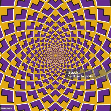 광학 모션 환상 배경입니다 보라색 모서리 무리 함께 원형으로 가운데 노란색 배경에 가리키기에 대한 스톡 벡터 아트 및 기타 이미지 가리키기 나선형 노랑 Istock