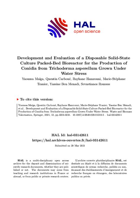 Pdf Development And Evaluation Of A Disposable Solid State Culture Packed Bed Bioreactor For