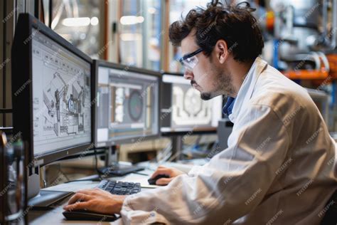 Premium Photo Engineer Working On A Computer With Two Displays