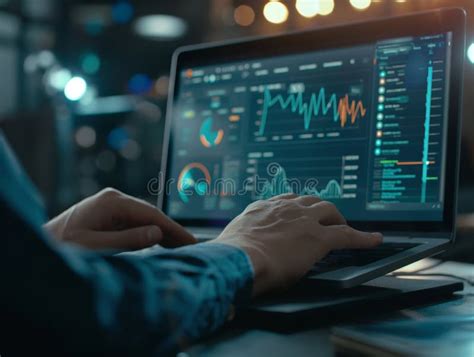 Analyzing Financial Data On Laptop Screen Stock Image Image Of