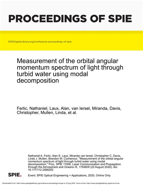 Pdf Measurement Of The Orbital Angular Momentum Spectrum Of Light Through Turbid Water Using