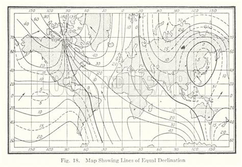 Map Showing Lines Of Equal Declination Stock Image Look And Learn