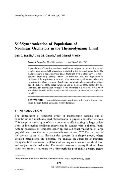 Pdf Self Synchronization Of Populations Of Nonlinear Oscillators In