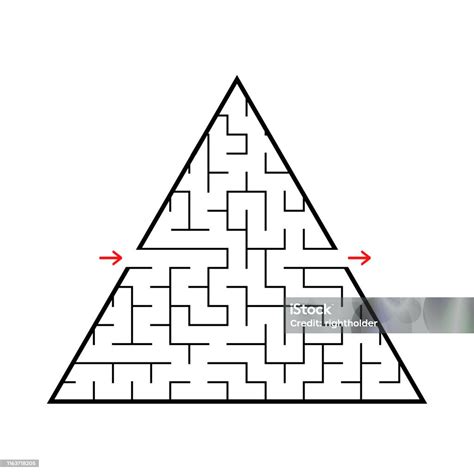 입구와 출구가 있는 추상적인 삼각형 미로 아이들을위한 흥미롭고 유용한 게임 흰색 배경에 격리 된 간단한 평면 벡터 그림입니다 0