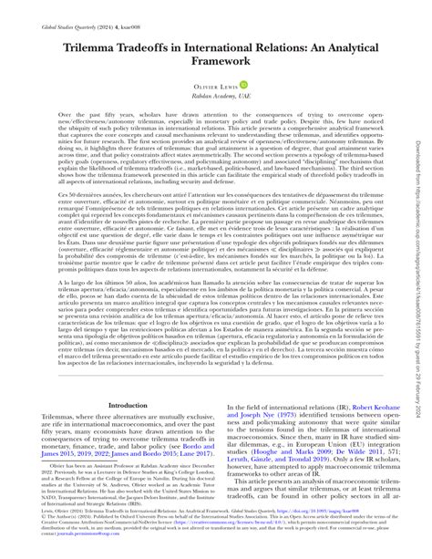 Pdf Trilemma Tradeoffs In International Relations An Analytical