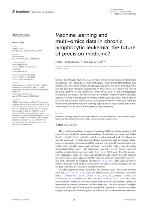 Pdf Machine Learning And Multi Omics Data In Chronic Lymphocytic Leukemia The Future Of