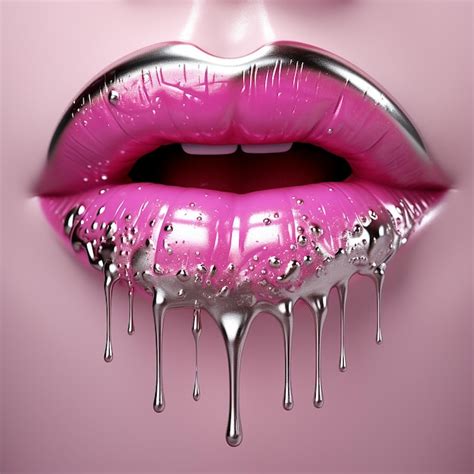 Premium Photo 3d Rendered Pink And Silver Lips Dripping Metallic With