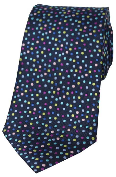 Posh And Dandy Navy Ground Multi Coloured Pin Dots Silk Tie