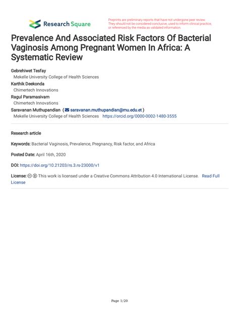 Pdf Prevalence And Associated Risk Factors Of Bacterial Vaginosis