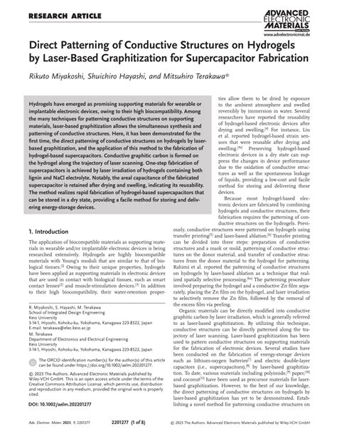 Pdf Direct Patterning Of Conductive Structures On Hydrogels By Laser‐based Graphitization For