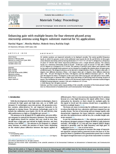 Pdf Enhancing Gain With Multiple Beams For Four Element Phased Array