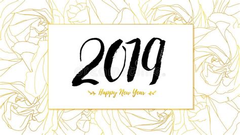 新年快乐贺卡有花卉背景 玫瑰发芽概述 手拉的书法文本和剪影 向量例证 插画 包括有 设计 问候 130097002