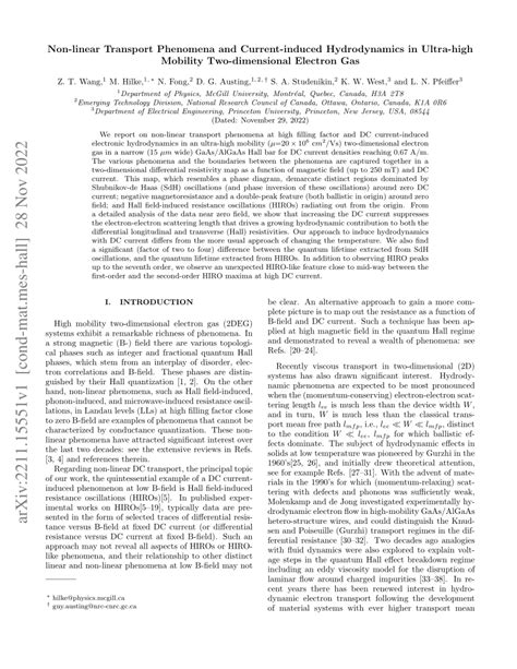 Pdf Non Linear Transport Phenomena And Current Induced Hydrodynamics In Ultra High Mobility