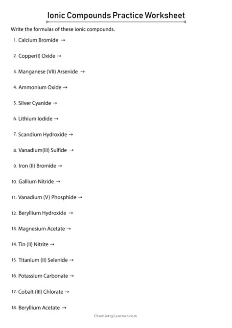 Free Printable Naming Ionic Compounds Worksheets