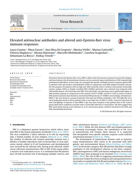Pdf Elevated Antinuclear Antibodies And Altered Anti Epstein Barr