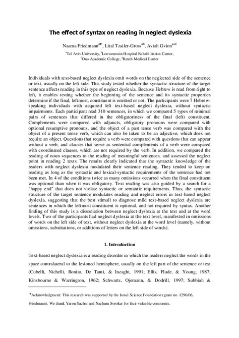 Pdf The Effect Of Syntax On Reading In Neglect Dyslexia