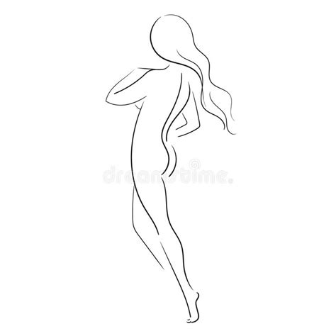 Hand Drawn Beautiful Nude Back Young Woman Isolated On White Background