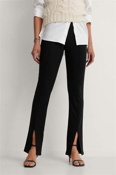 Rib Front Slit Pants Black Na Kd